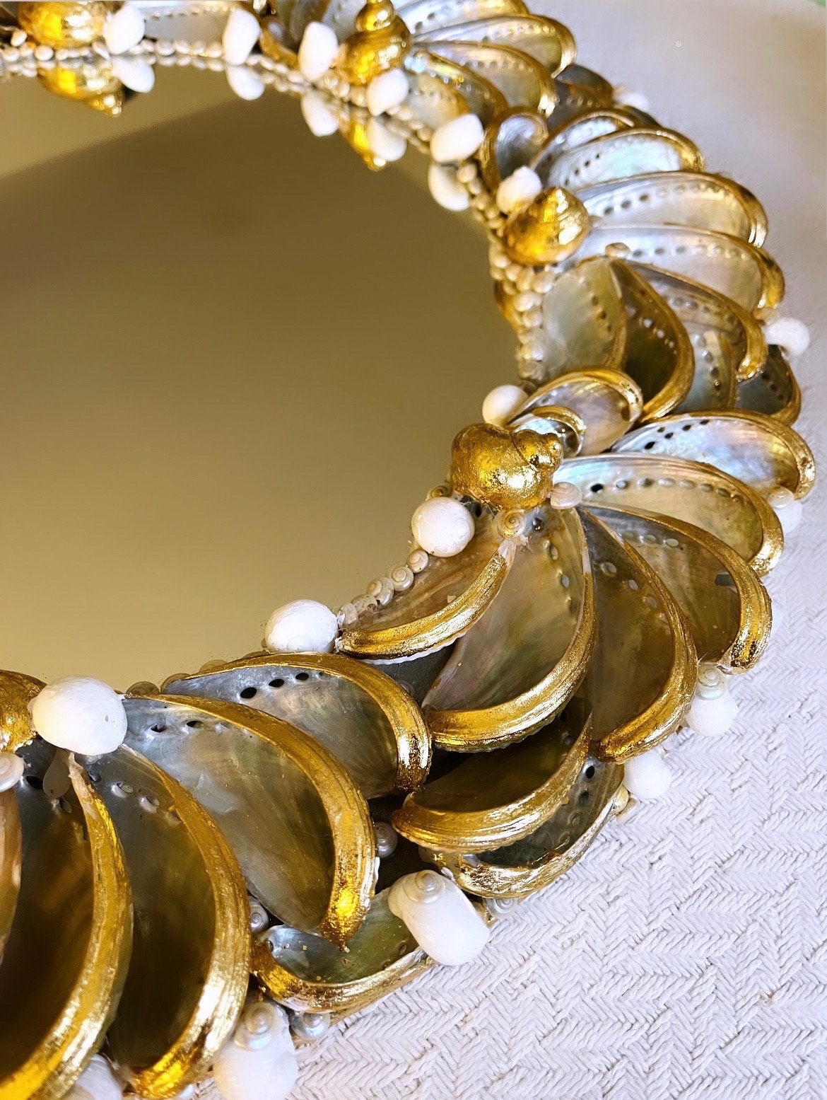 Gold Gilded Abalone Seashell Mirror Natural Seashell Gold Silver White ...