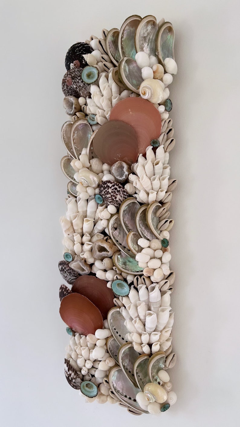 Shell & Crystal Wall Sculpture - Natural Mosaic Blue Limpets Abalone ...