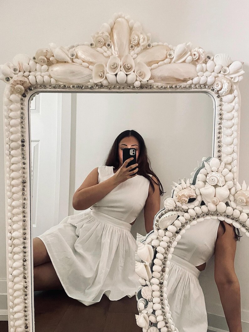 White Pearlized Seashell Mirror - EMMA SHELL MIRROR - Natural Sea Shell ...