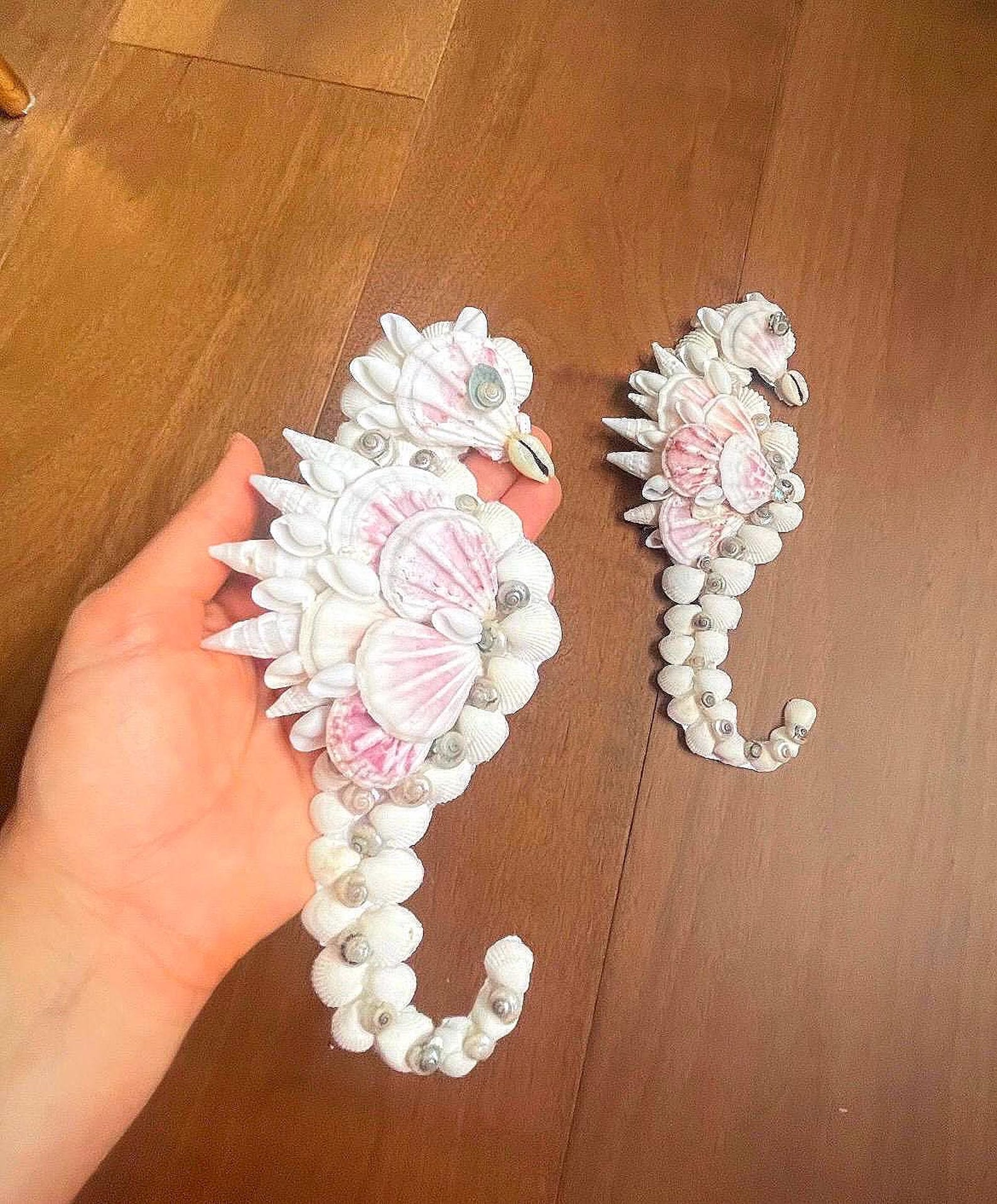Seashell Seahorse in Frame Handmade Wall Art on Linen Decor Nautical ...