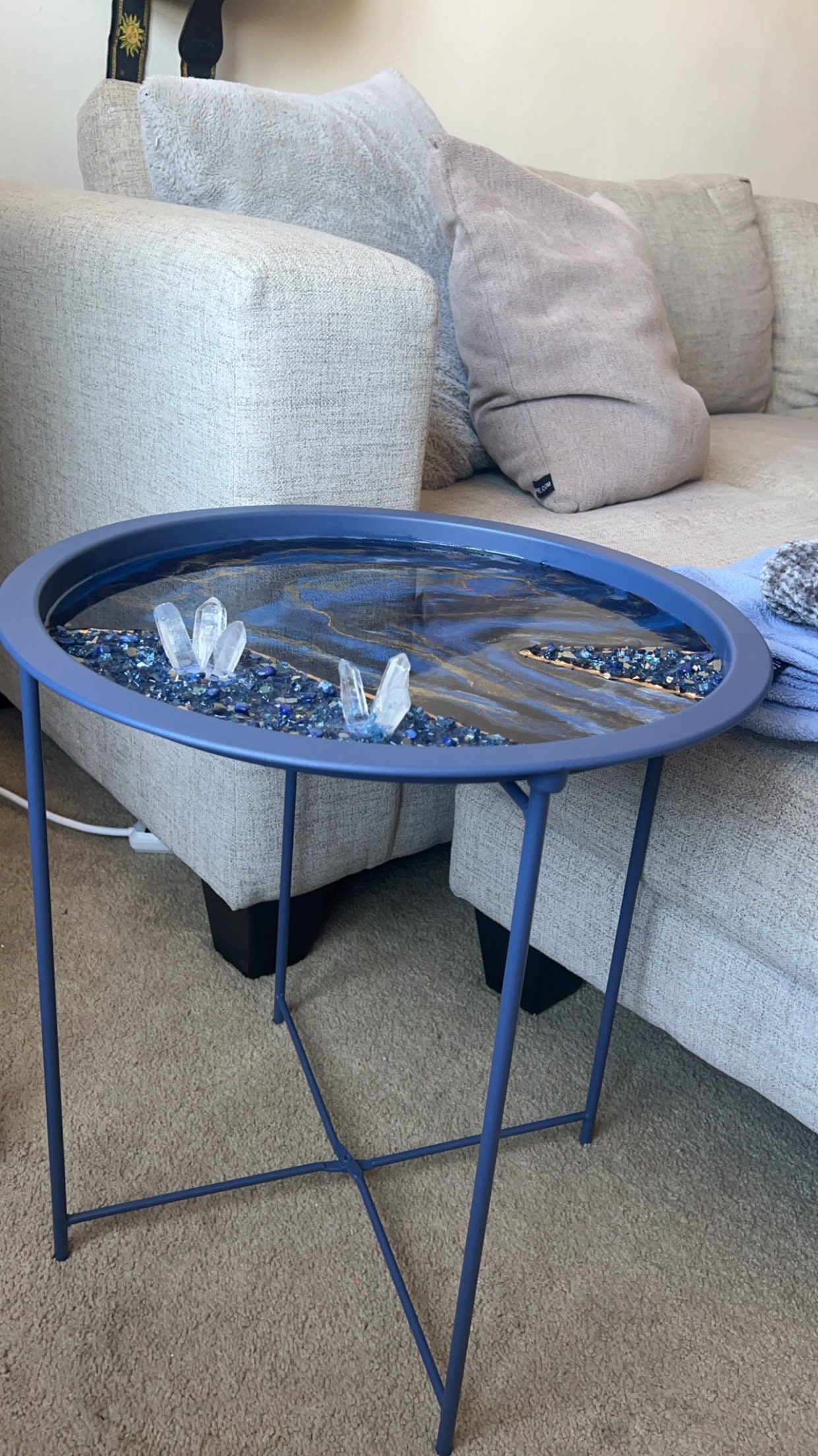 Lapis Lazuli End Table, Epoxy Resin With Quartz - Etsy