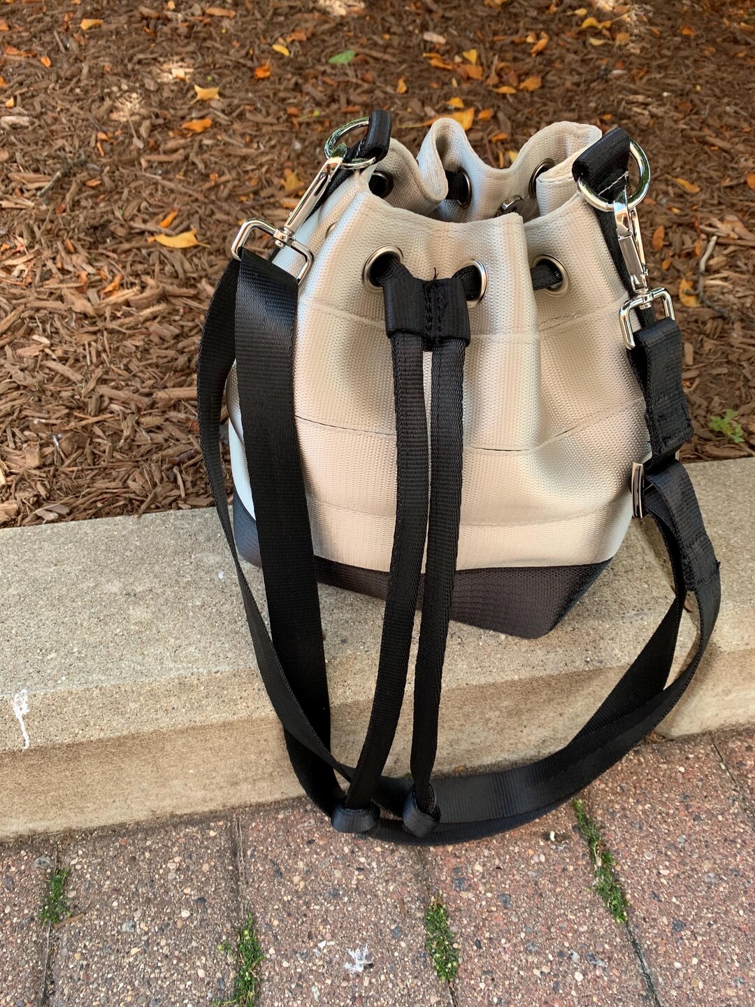 Classic Series Mini Esby Seat Belt Bucket Bag in Cream and Black - Etsy