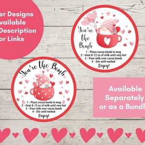 Hot Cocoa Bomb Tags, You Are the Bomb Valentine Tag, Valentine Gnome ...