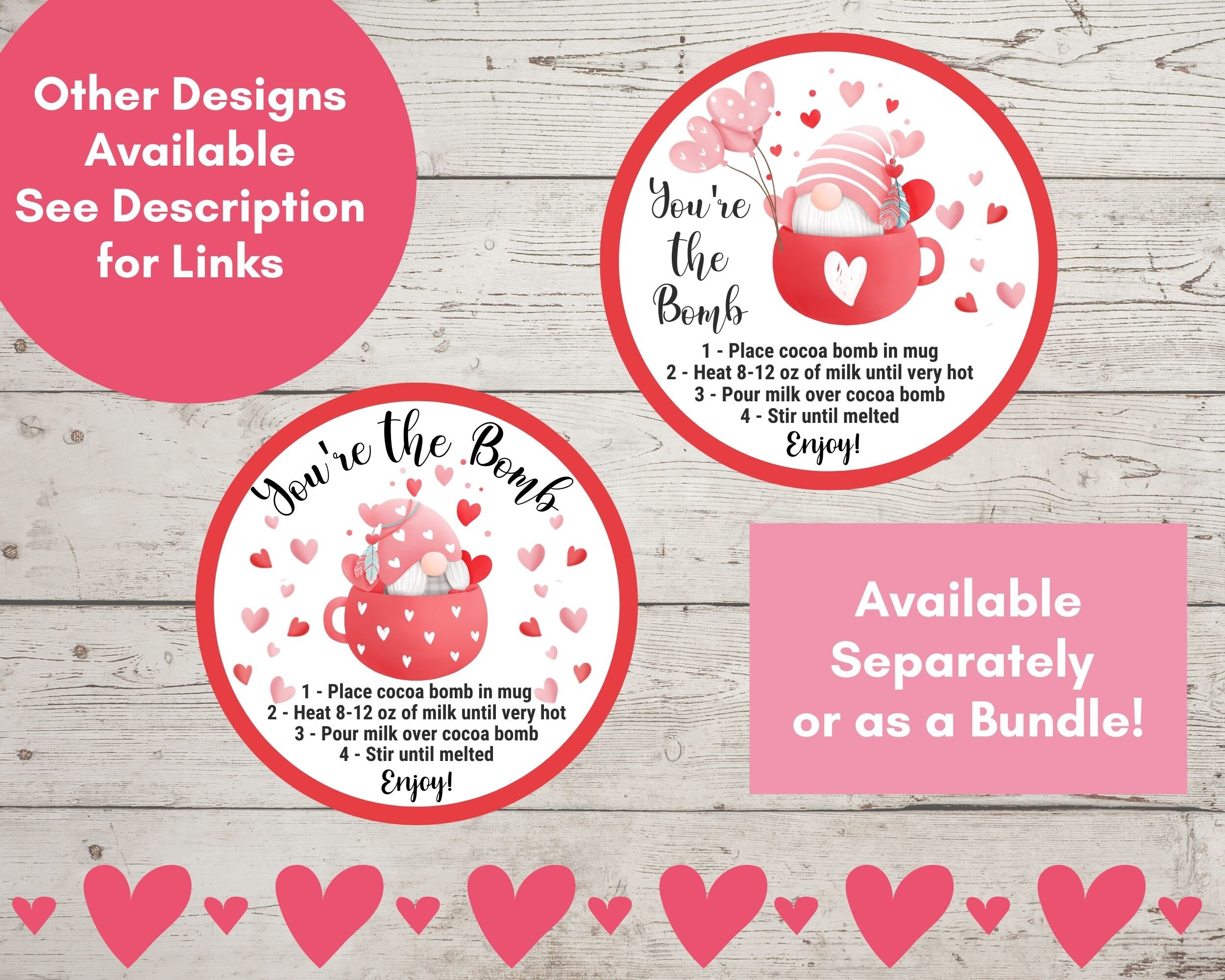 Hot Cocoa Bomb Tags, You Are the Bomb Valentine Tag, Valentine Gnome ...