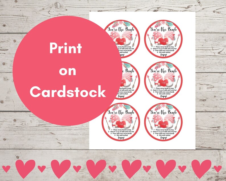 Hot Cocoa Bomb Tags, You Are the Bomb Valentine Tag, Valentine Gnome ...