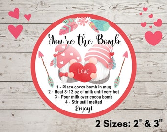 Hot Cocoa Bomb Tags, You Are the Bomb Valentine Tag, Valentine Gnome ...