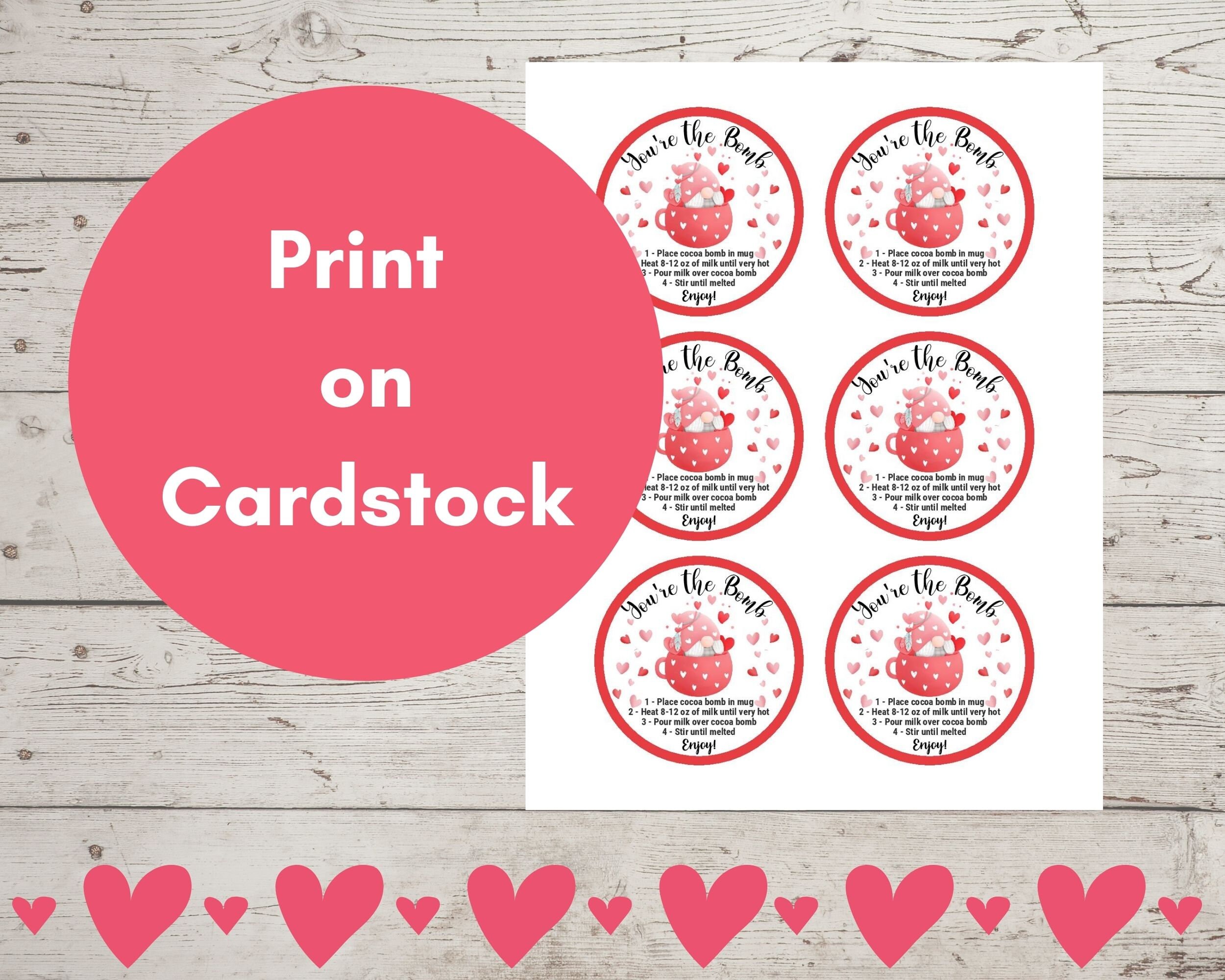 Hot Cocoa Bomb Tags, You Are the Bomb Valentine Tag, Valentine Gnome ...