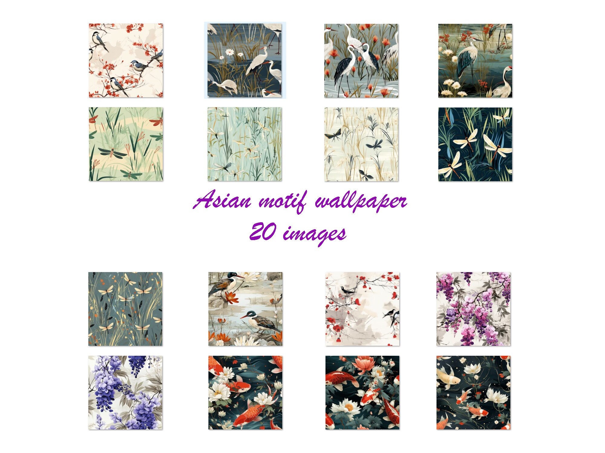 Asian Motif Wallpapers. Instant Download for Commercial Use. - Etsy