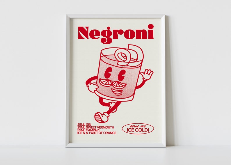 NEGRONI Print A4 A3 A2 Retro Cocktail Wall Art Cute - Etsy