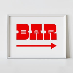 BAR Print A4 A3 A2 Retro Bar Wall Art Bar Sign Colourful Typography ...