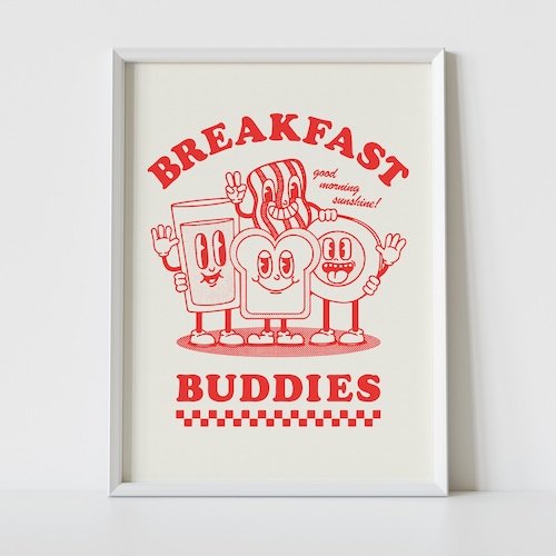 BREAKFAST BUDDIES Print A4 A3 A2 Retro Wall Art Cute - Etsy