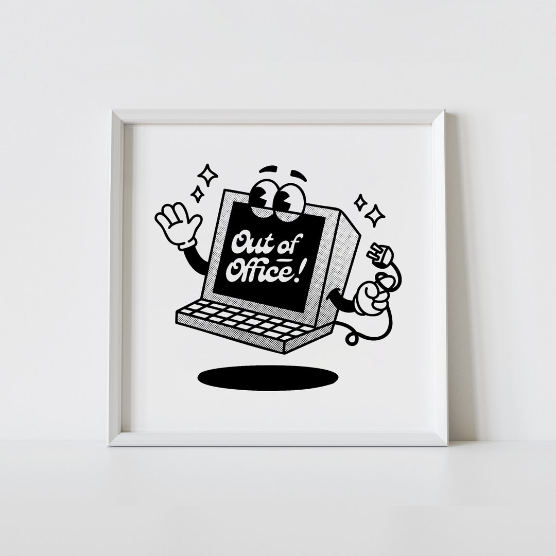 OUT OF OFFICE Print | Square Print | Retro Computer Wall Art | Cute ...