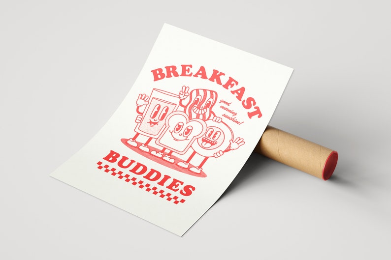 BREAKFAST BUDDIES Print | Retro Wall Art | Cute Illustration | Cartoon ...