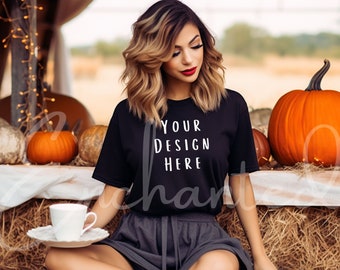 Black Tshirt Mockup Fall Mockup Halloween Mockup Shirt Black Shirt Mock ...