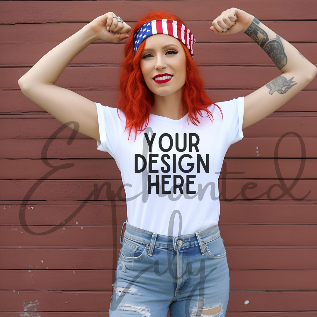 July 4th Shirt Mockup White Bella Canvas Tshirt Mockup Patriotic Model ...
