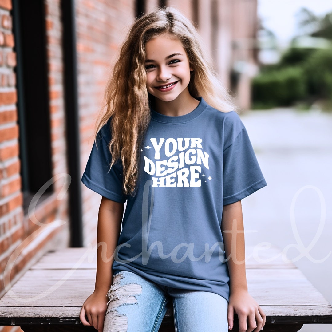 Youth Mockup Comfort Colors C9018 Youth Denim Comfort Colors Shirt ...
