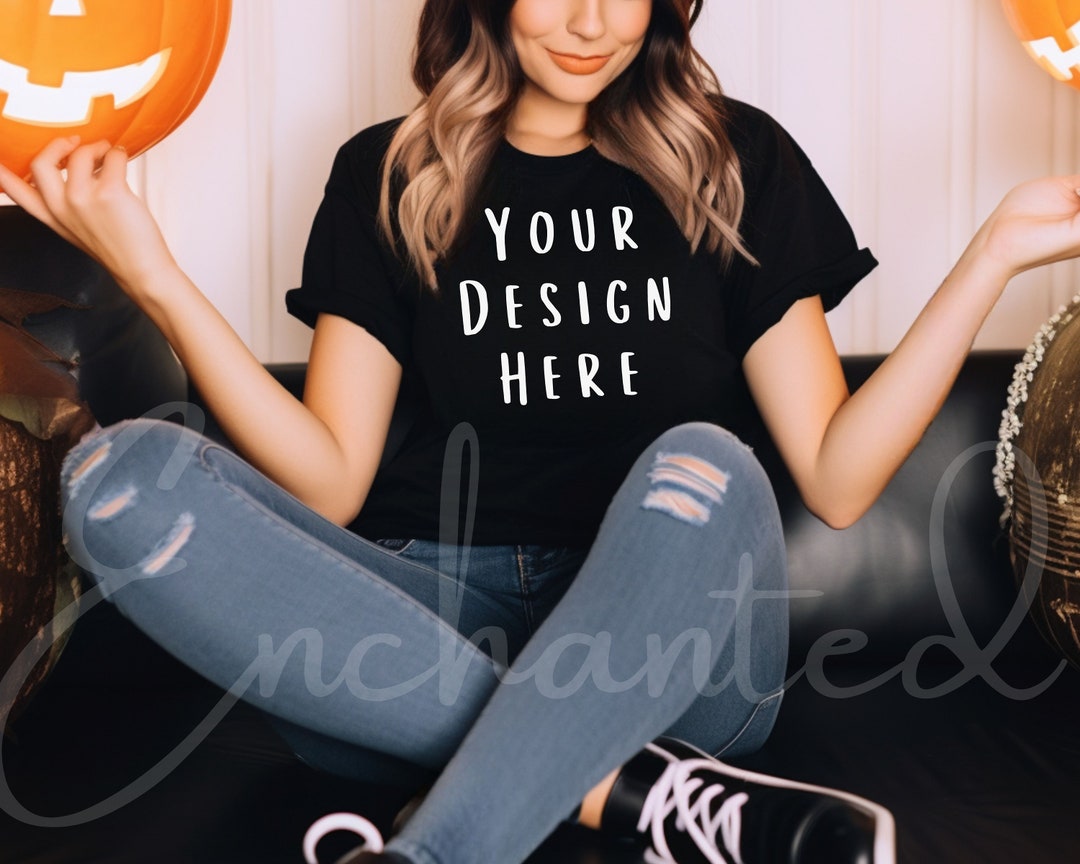 Bella Canvas Mockup Fall Mockup Halloween Mockup Shirt Black Shirt Mock ...