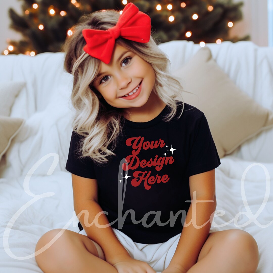 Youth Mockup Bella Canvas 3001Y Youth Black Shirt Mockup Girl Model ...