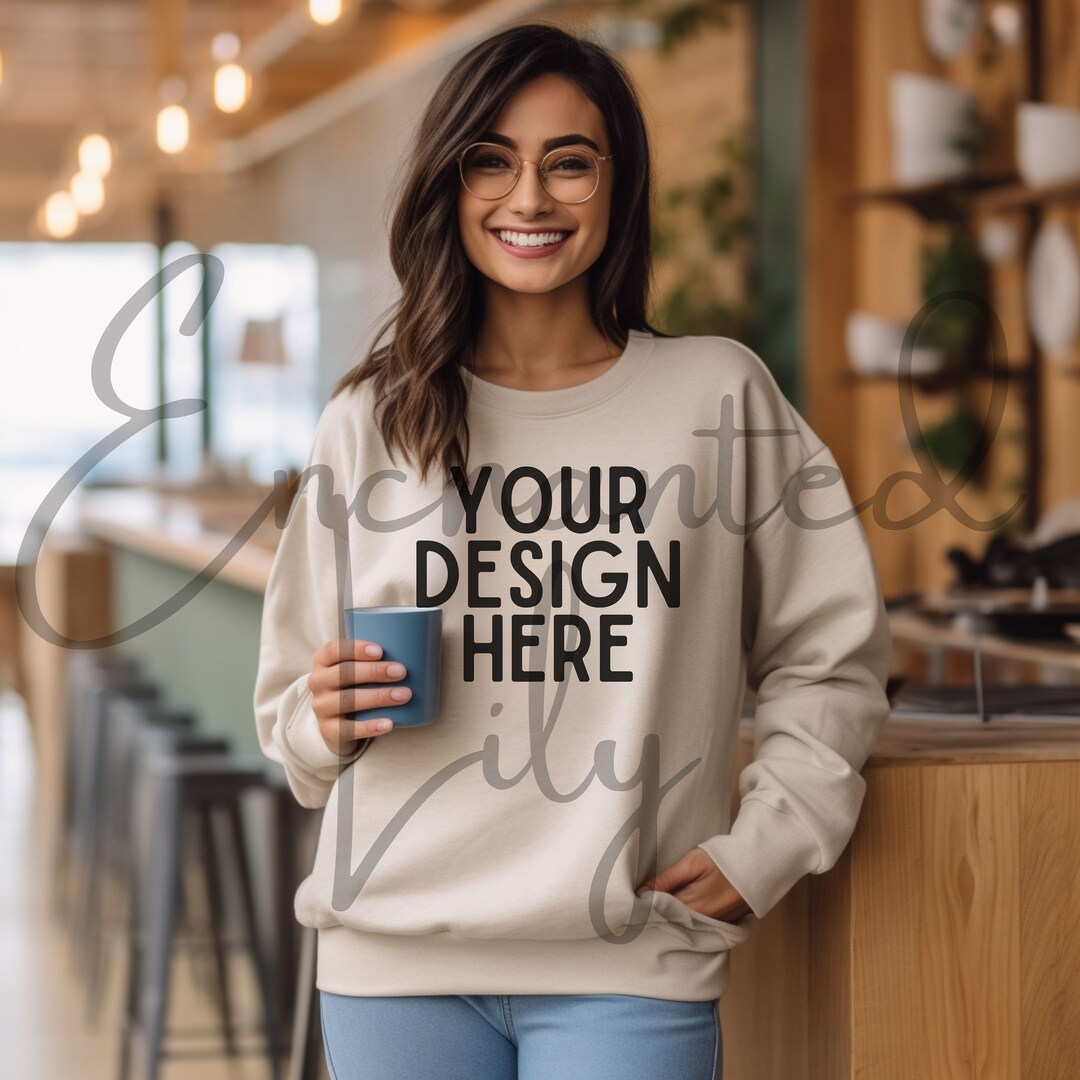 Gildan 18000 Sand Crewneck Mockup Gildan Crewneck Mockup Crewneck ...