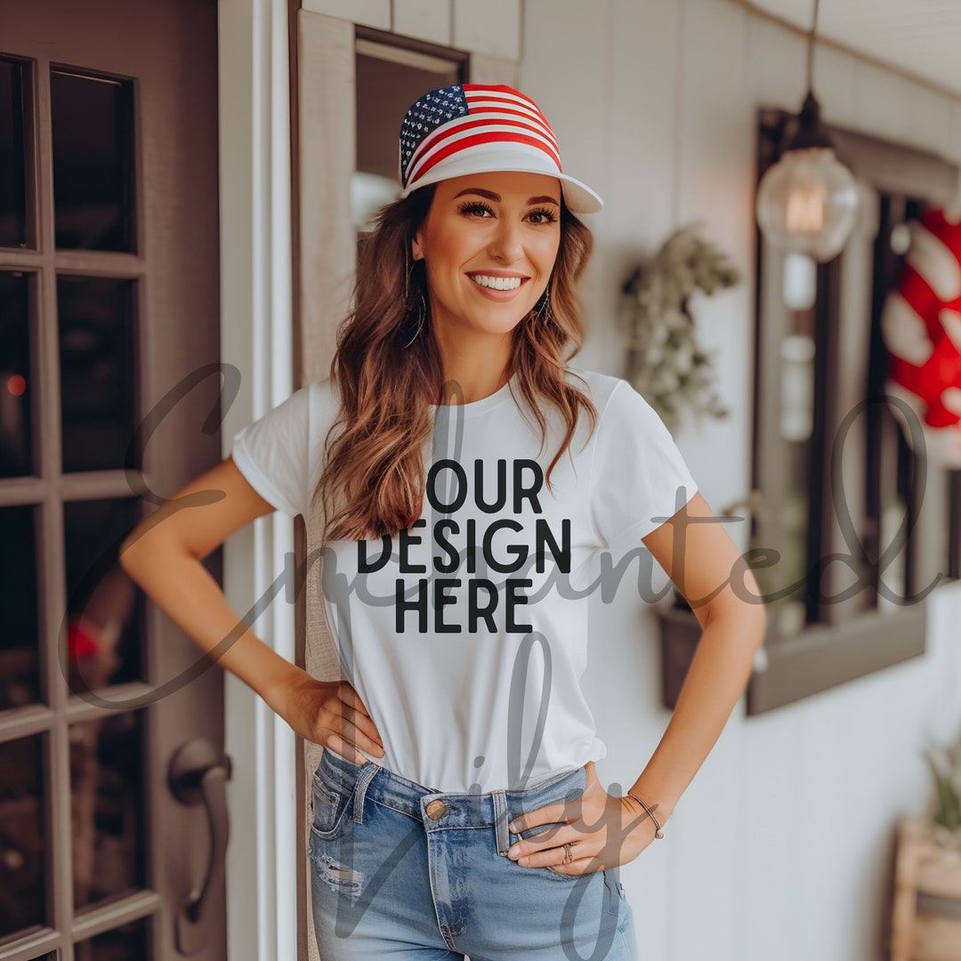July 4th Shirt Mockup White Bella Canvas Tshirt Mockup Patriotic Model ...