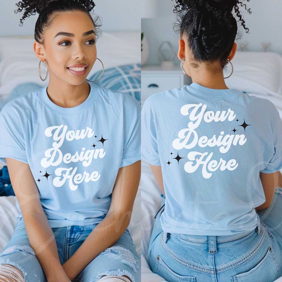 Light Blue Shirt Mockup Front and Back Bella Canvas 3001 Mockup Back ...