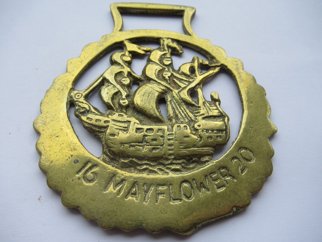 Antique Horse Brass Mayflower 1620 Ship Galleon Nautical Martingale ...