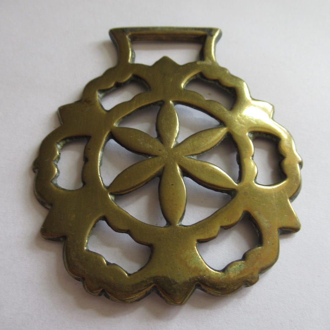 Antique Horse Brass Medallion: Bat Wing Flower Pattern, English ...