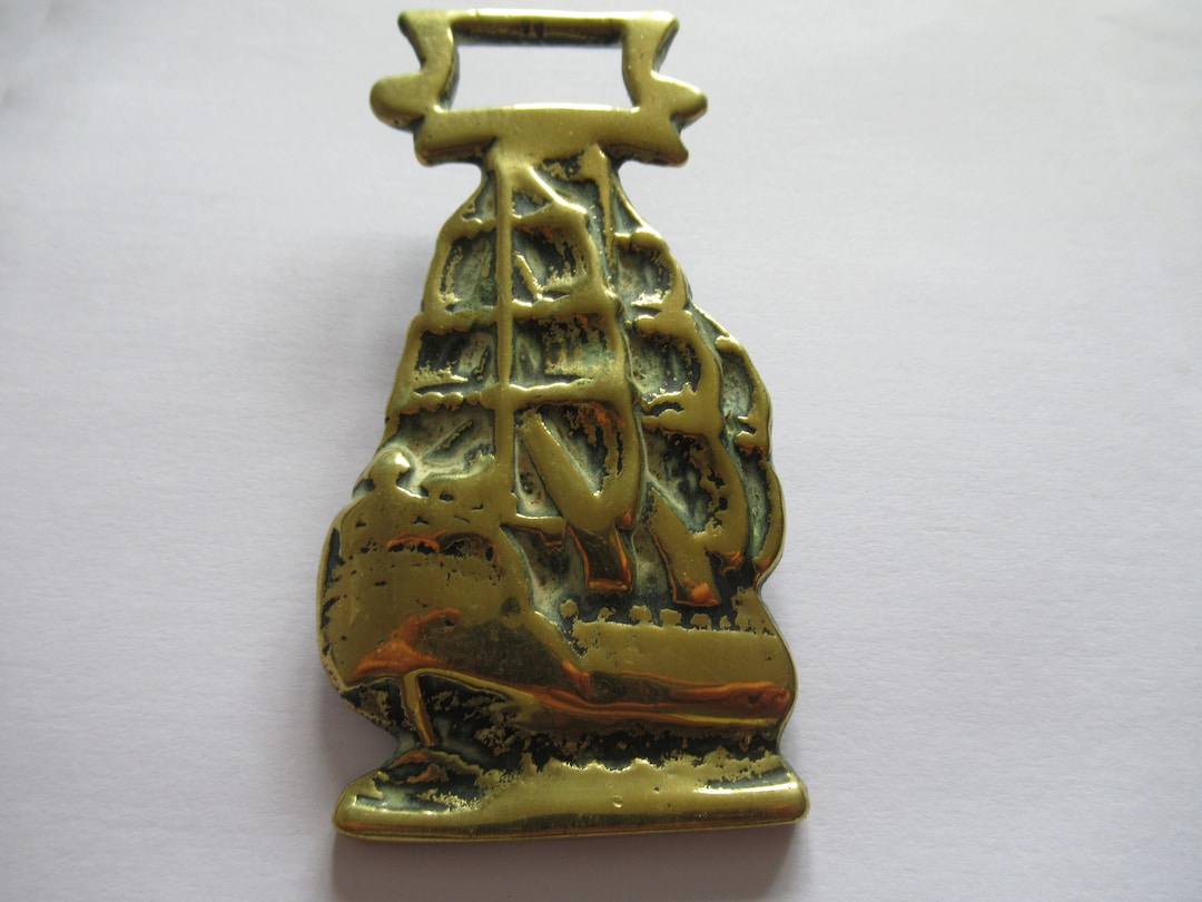 Vintage Horse Brass Clipper Ship Galleon Nautical Martingale Medallion ...