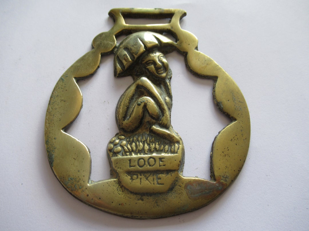 Antique Lucky Looe Cornwall Piskey Pixie Horse Brass Martingale Horse Harness Ornament Medallion ...