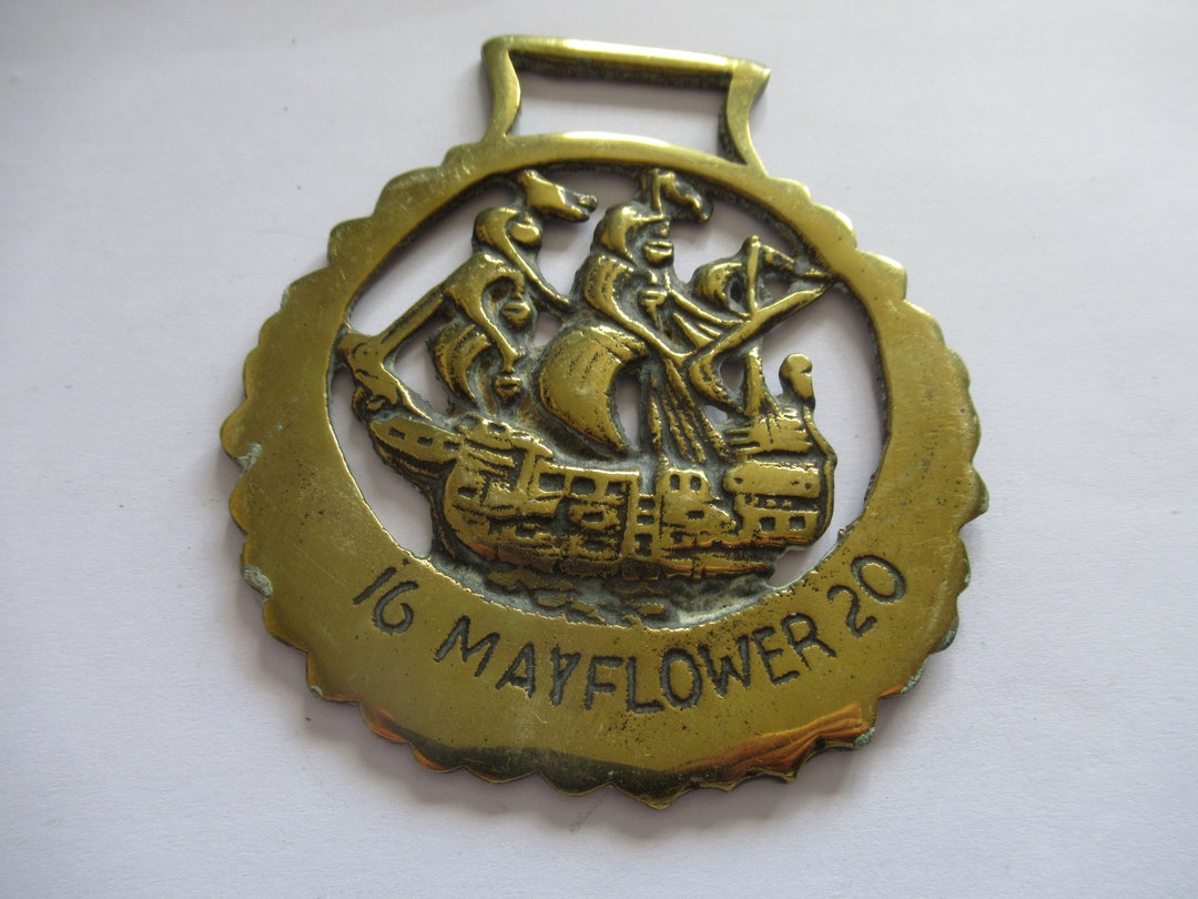 Antique Horse Brass Mayflower 1620 Ship Galleon Nautical Martingale ...