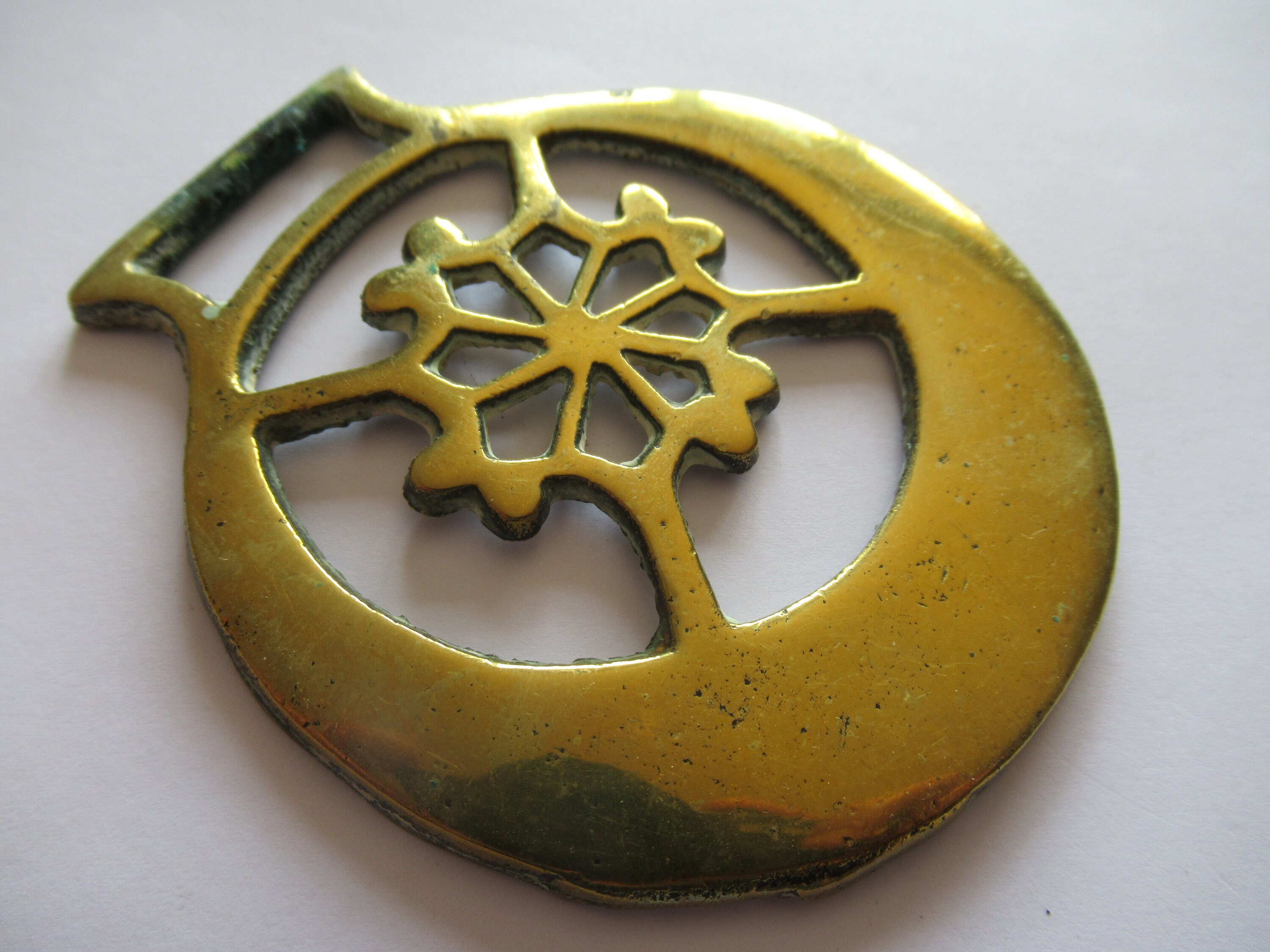 Antique Horse Brass Sun Wheel in A Crescent Moon Pagan With Getts on ...