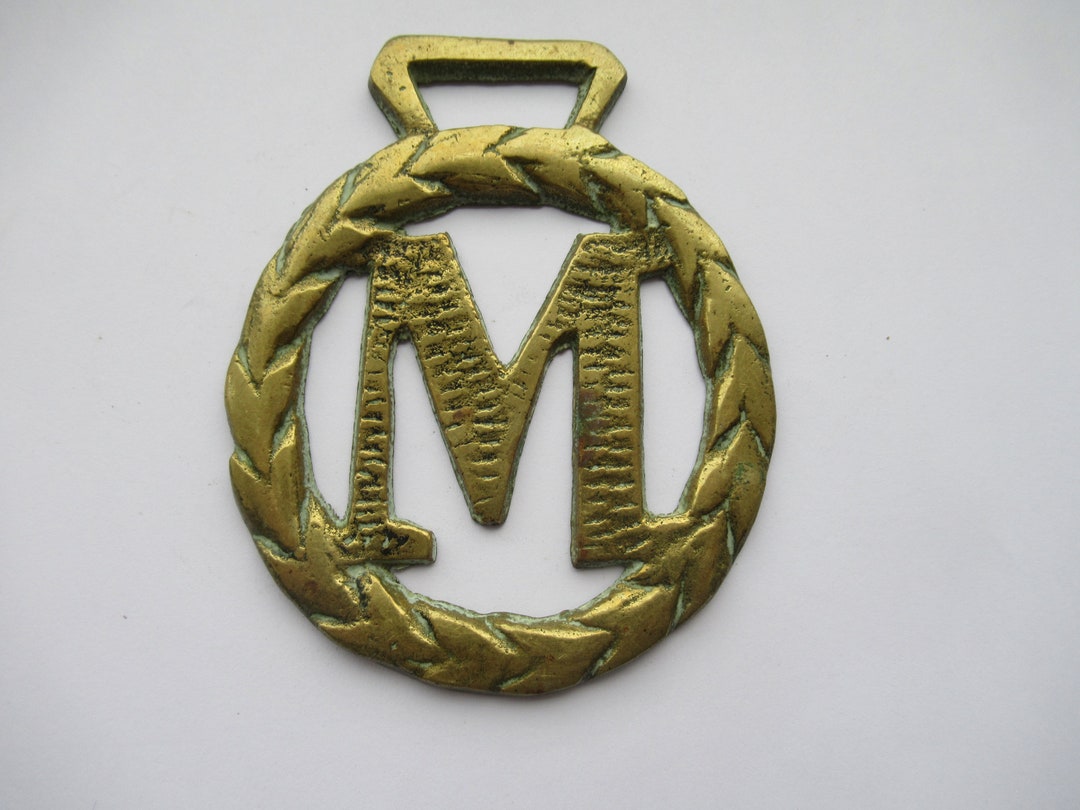 Vintage Unusual Letter M Initial Pattern Gift Horse Brass Horse Brass ...