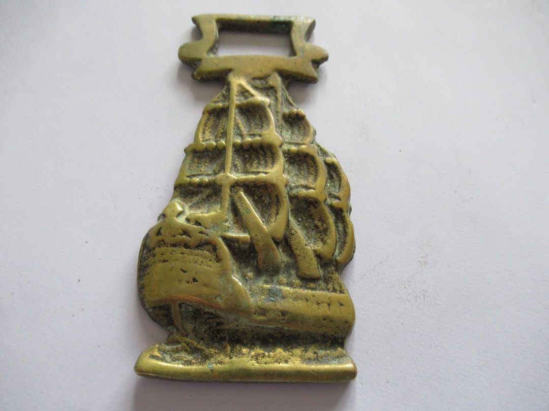 Vintage Horse Brass Clipper Ship Galleon Nautical Martingale Medallion ...