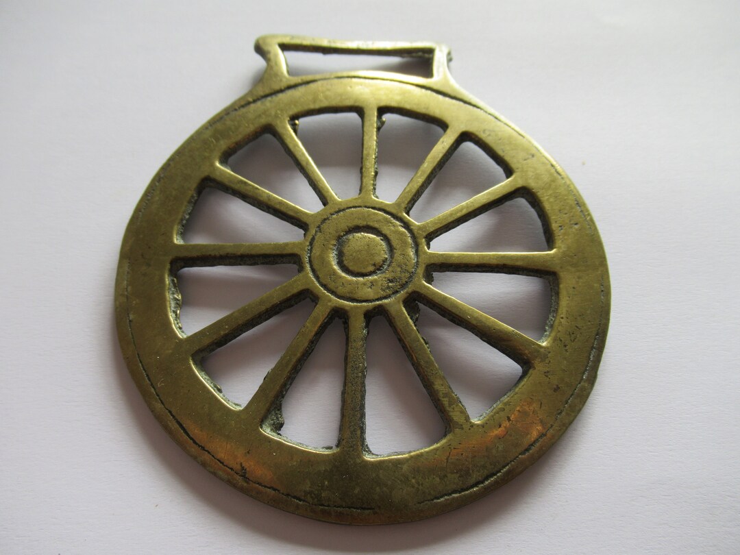 Antique Horse Brass Wagon Wheel Martingale Medallion - Etsy