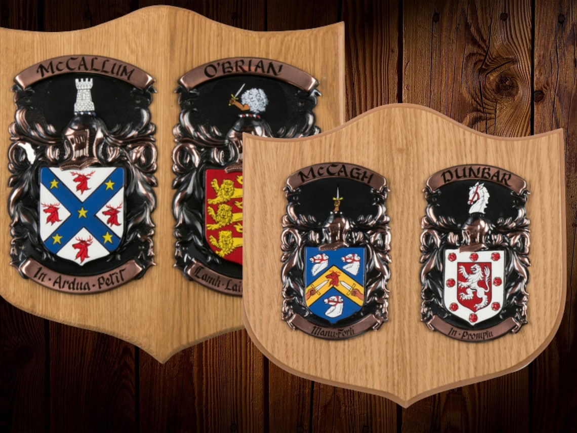 Personalised Family Coat of Arms Shield With Two Names: Wooden Custom ...