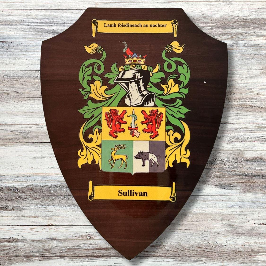 Personalised Dark Wood Family Crest Shield: Custom Heraldic Coat of ...