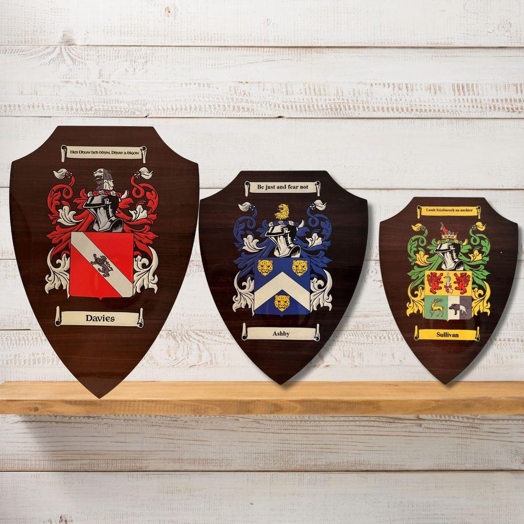 Personalised Dark Wood Family Crest Shield: Custom Heraldic Coat of ...