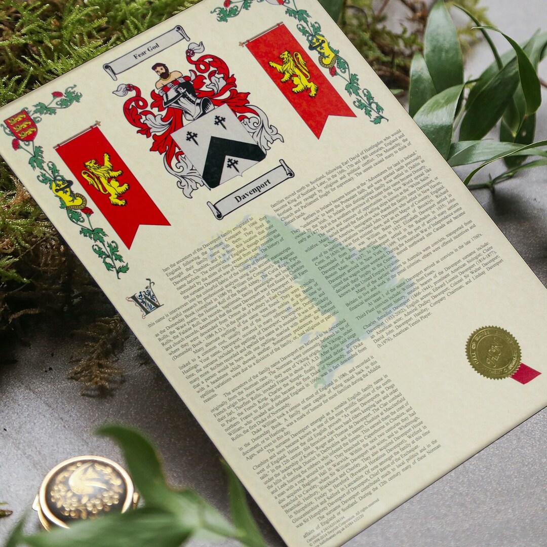 A3 Surname History Print – Scroll-style Heraldry & Coat of Arms - Etsy
