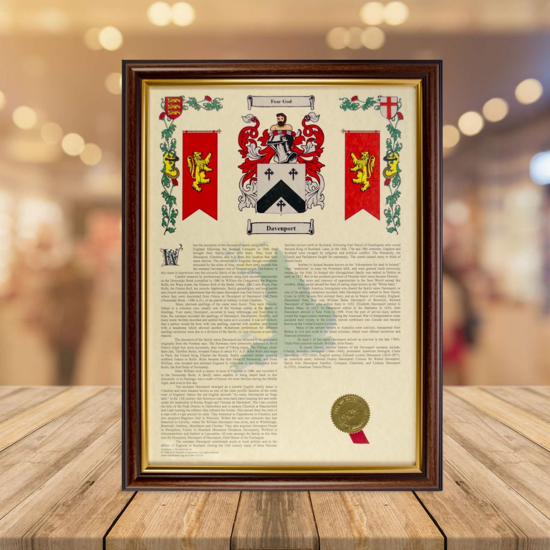 A3 Surname History Print – Scroll-style Heraldry & Coat of Arms - Etsy
