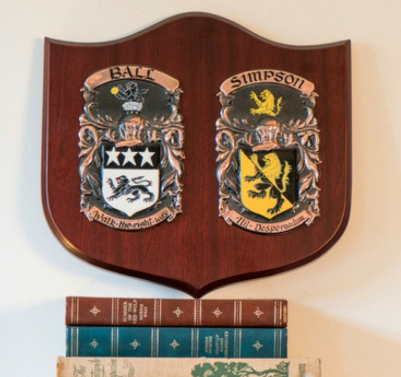 Personalised Family Coat of Arms Shield With Two Names: Wooden Custom ...