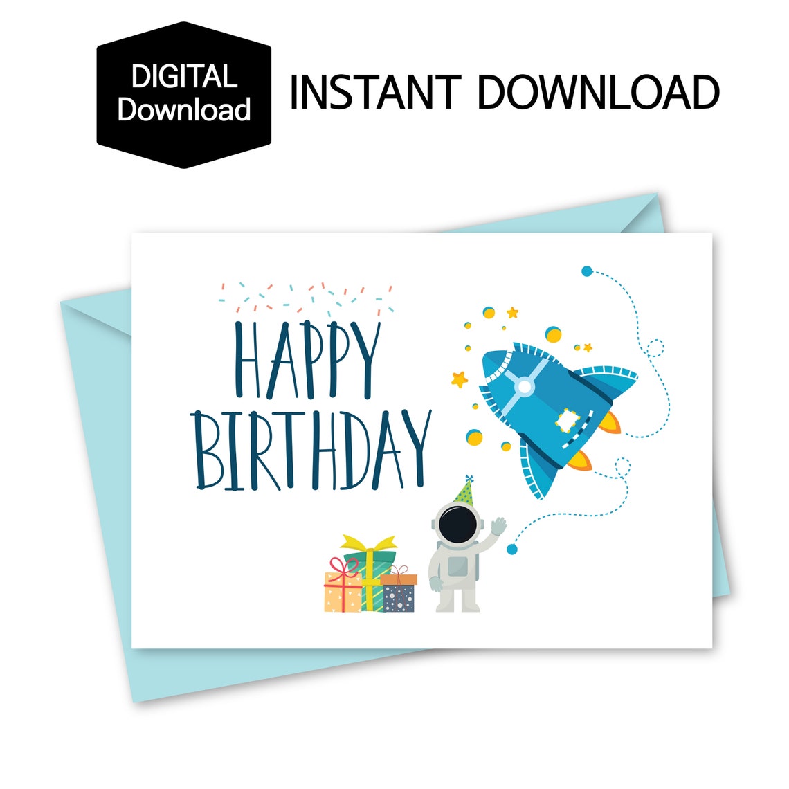 Rocket Happy Birthday Card for Kids,space Planets Galaxy Card for Boy ...