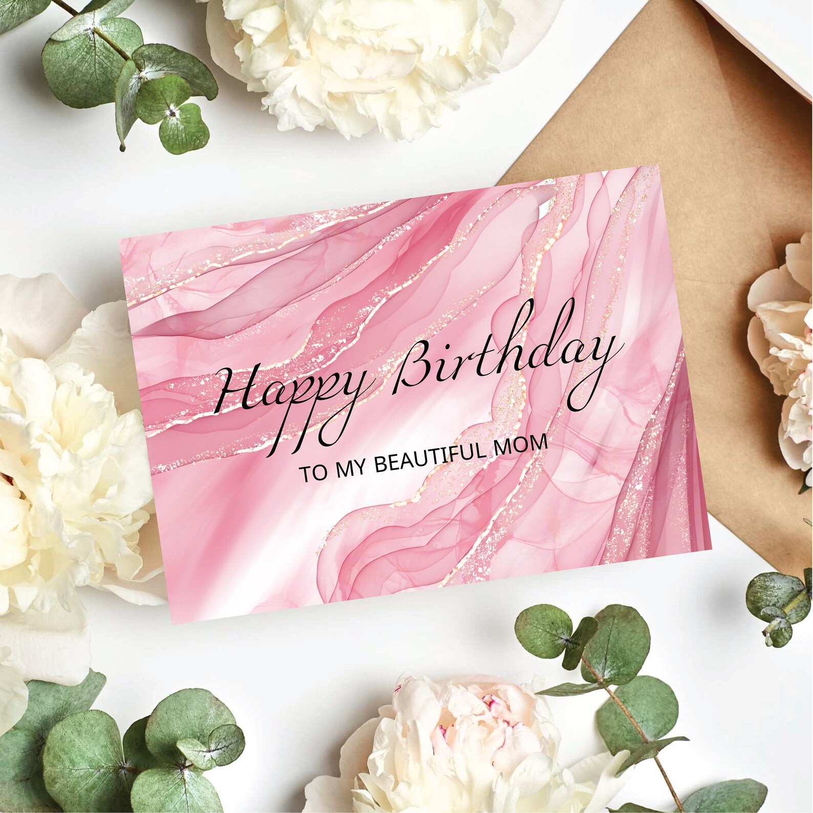 Printable Marble Birthday Card for Mom,pink & Gold Happy Birthday to My ...