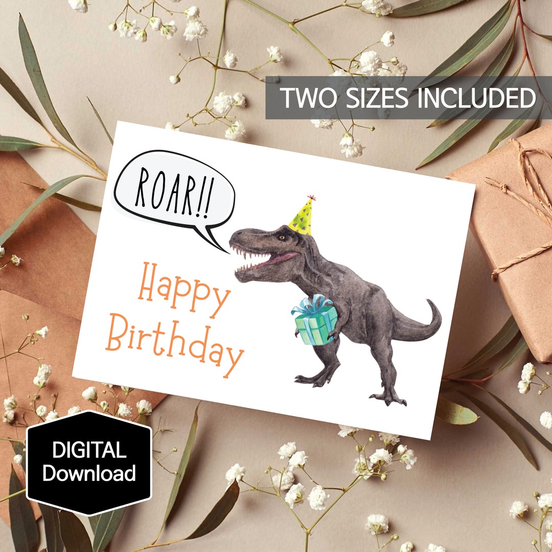 PRINTABLE Dinosaur Birthday Card for Kids,dino Card,t-rex Birthday Card ...