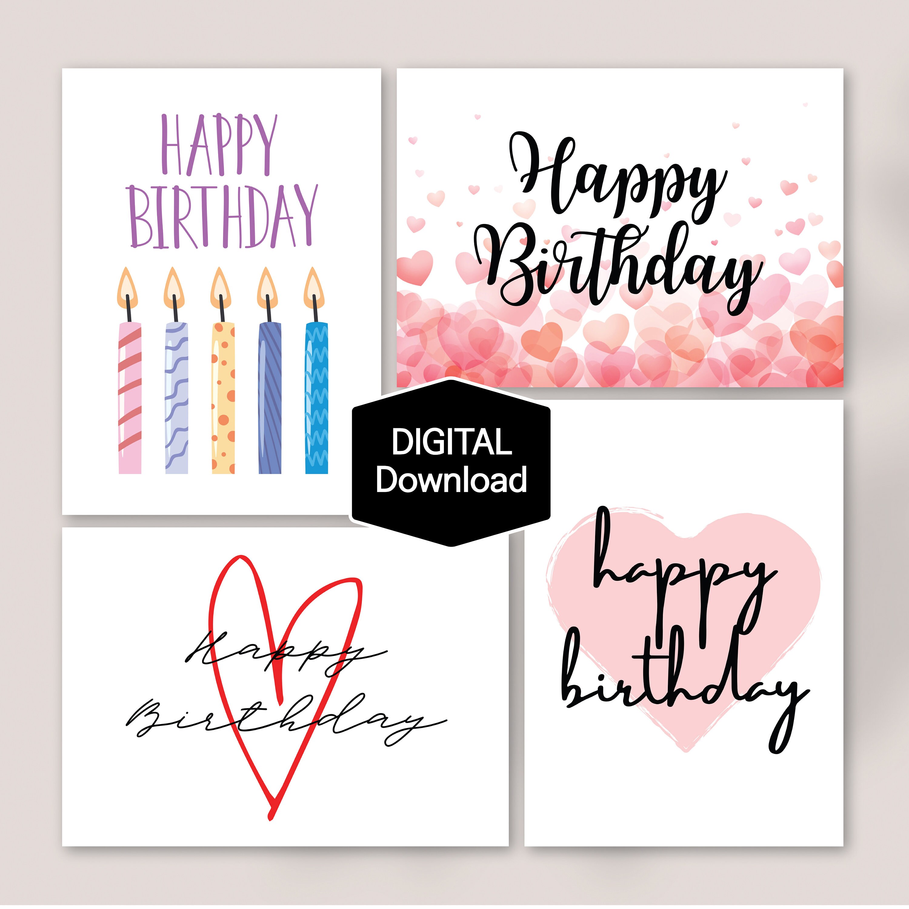 PRINTABLE Birthday Card Set,set of 4 Birthday Card,happy Birthday Card ...