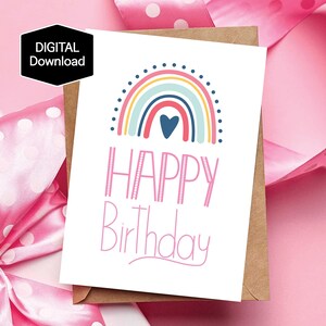 Printable Rainbow Happy Birthday Card for Kids,rainbow Birthday Card ...