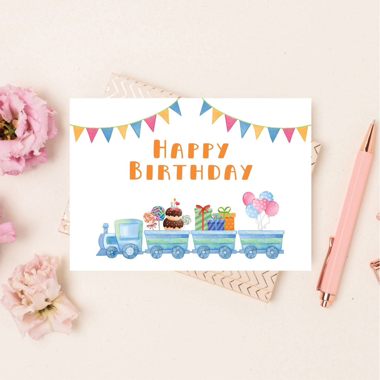 Train Happy Birthday Card for Kids,printable Birthday Card for Boy,choo ...