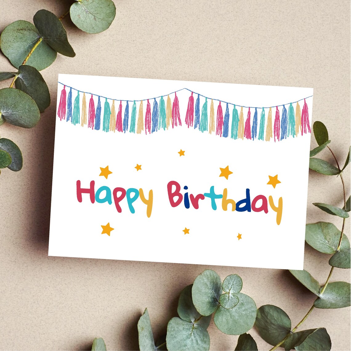 Printable Happy Birthday Card for Kids, Tassel Birthday Card, Star Kids ...