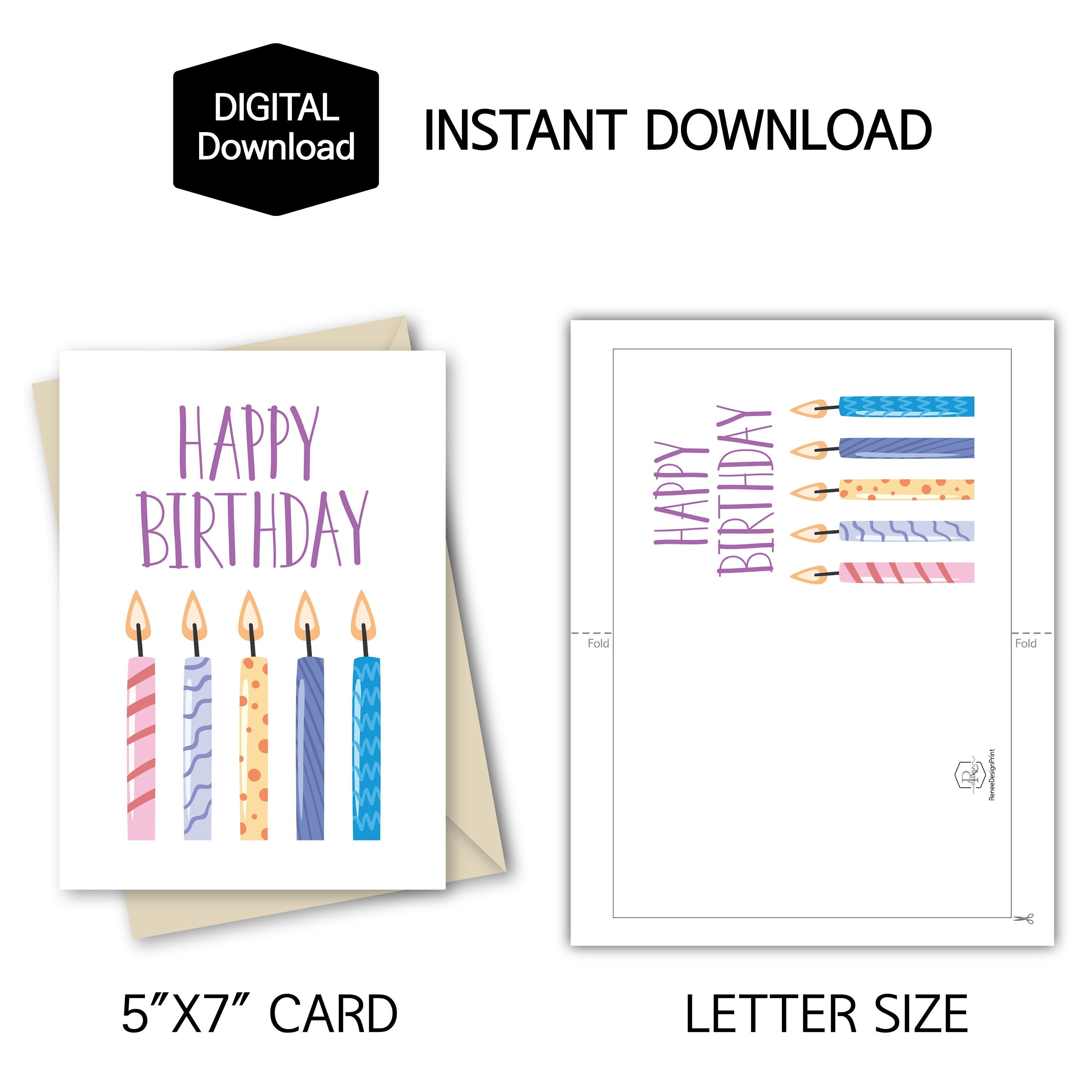 PRINTABLE Birthday Card Set,set of 4 Birthday Card,happy Birthday Card ...