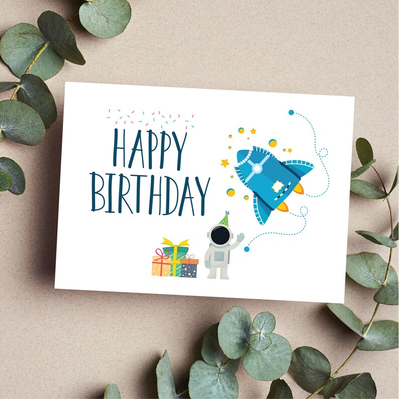 Rocket Happy Birthday Card for Kids,space Planets Galaxy Card for Boy ...