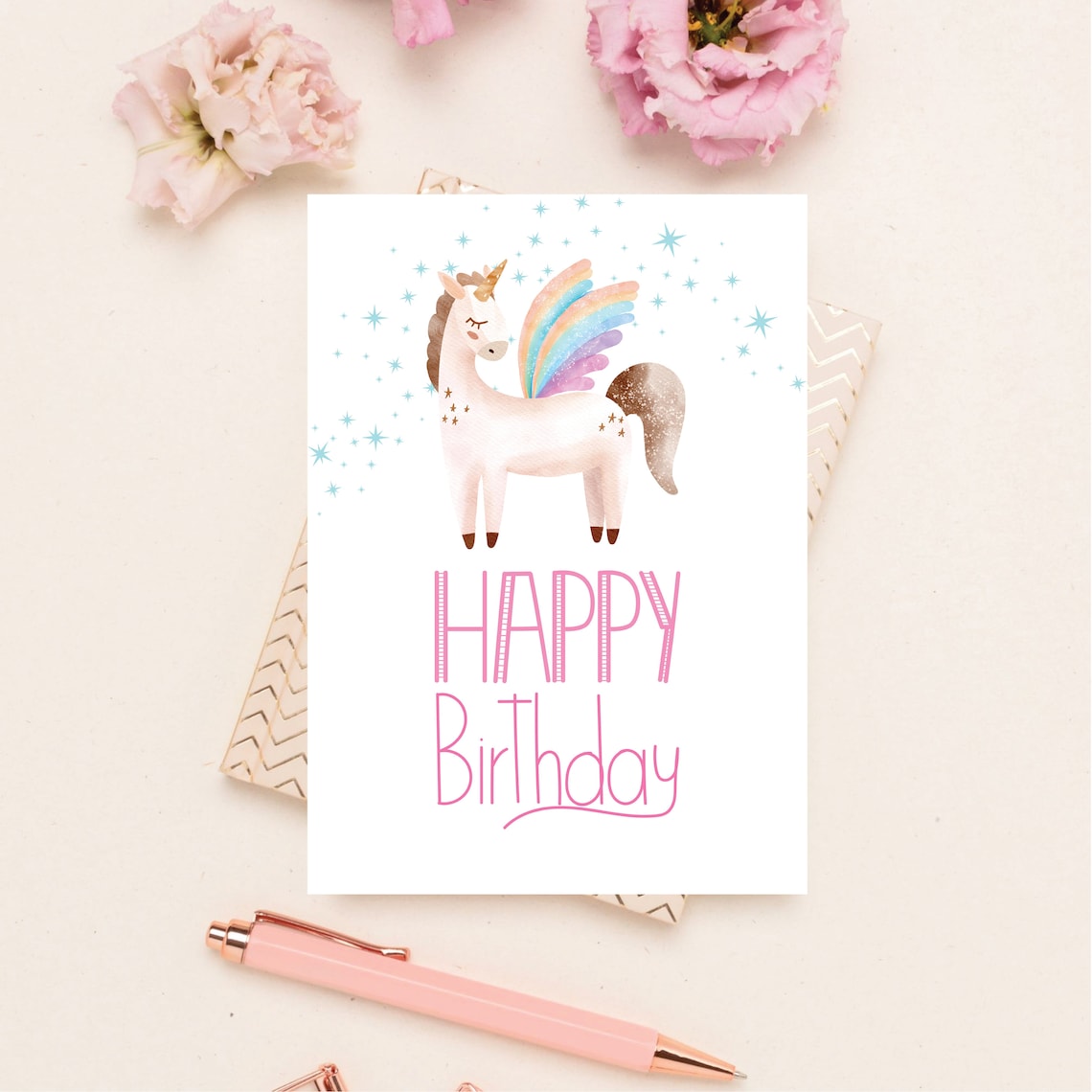 Printable Unicorn Birthday Card,magical Unicorn Card for Kids,cute ...